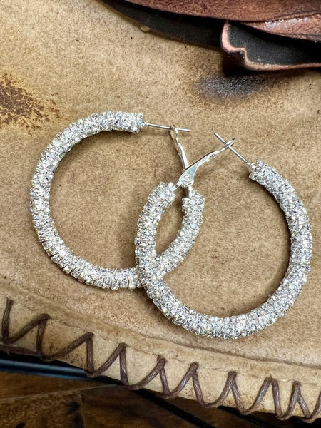 Clear Sparkle Large Silver Hoops – Gypsies and Cowgirls
